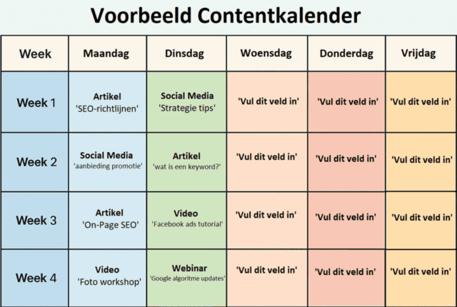 Een contentkalender maken | Web Wings